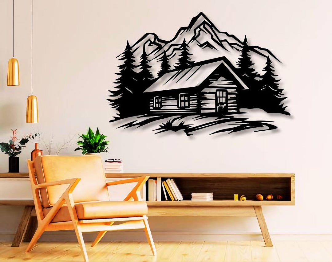 Mountain Cabin Scene: Metal Wall Art Files (SVG, DXF, PNG) - Etsy