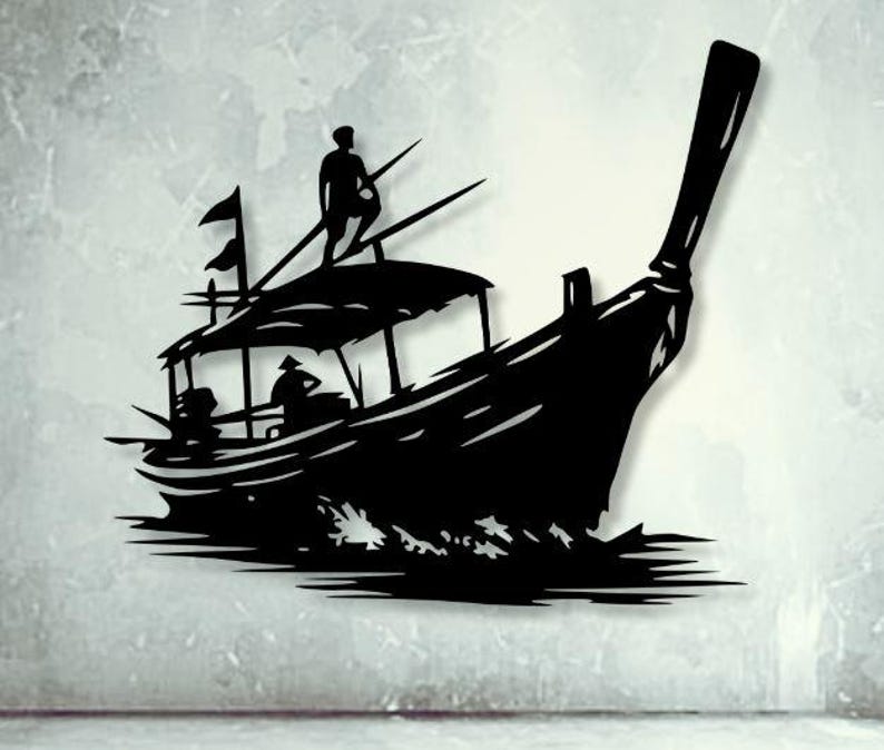 Boat Dxf Svg Png Files Seaman Boat Fisherman Vector Cut File for Cnc ...