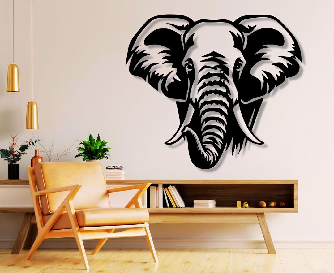 Elephant Dxf Svg Png Files Elephants Wall Art Face Cut File for Cnc ...