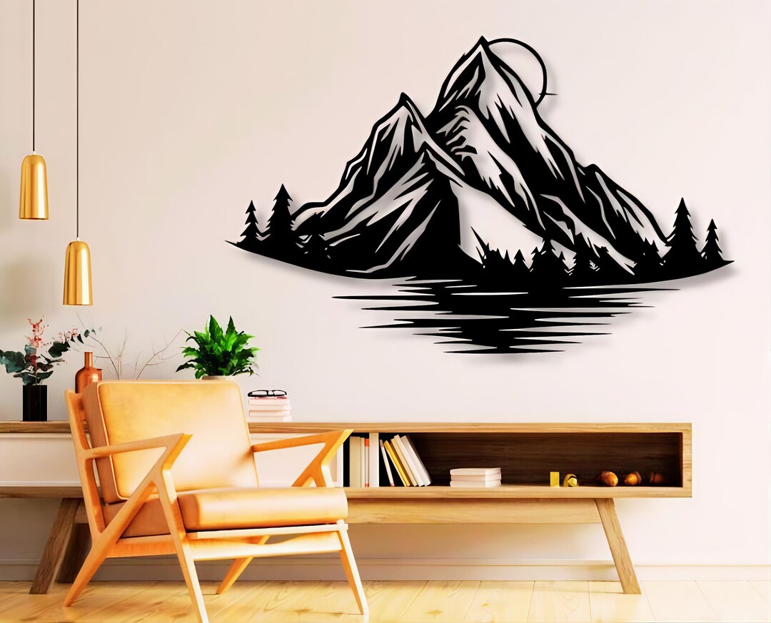 Mountain Lake Dxf Svg Png Files Mountains Scene Wall Art Decor for Cnc ...