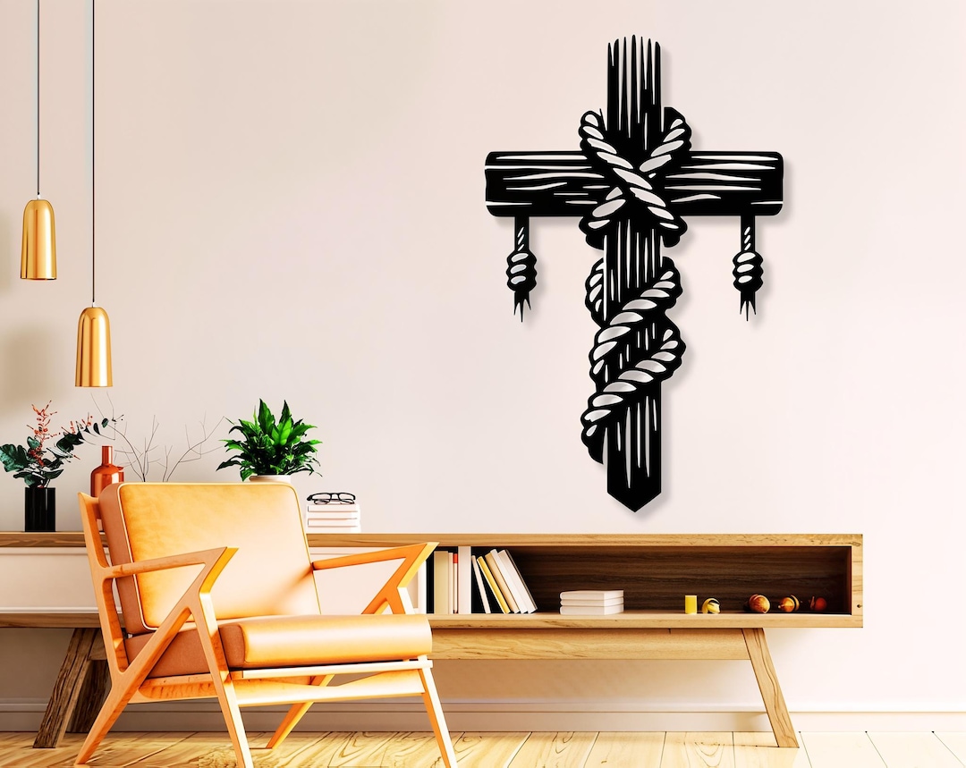 Wooden Cross Dxf Svg Png Files Wrapped Rope Hanging Vector Cut File for ...
