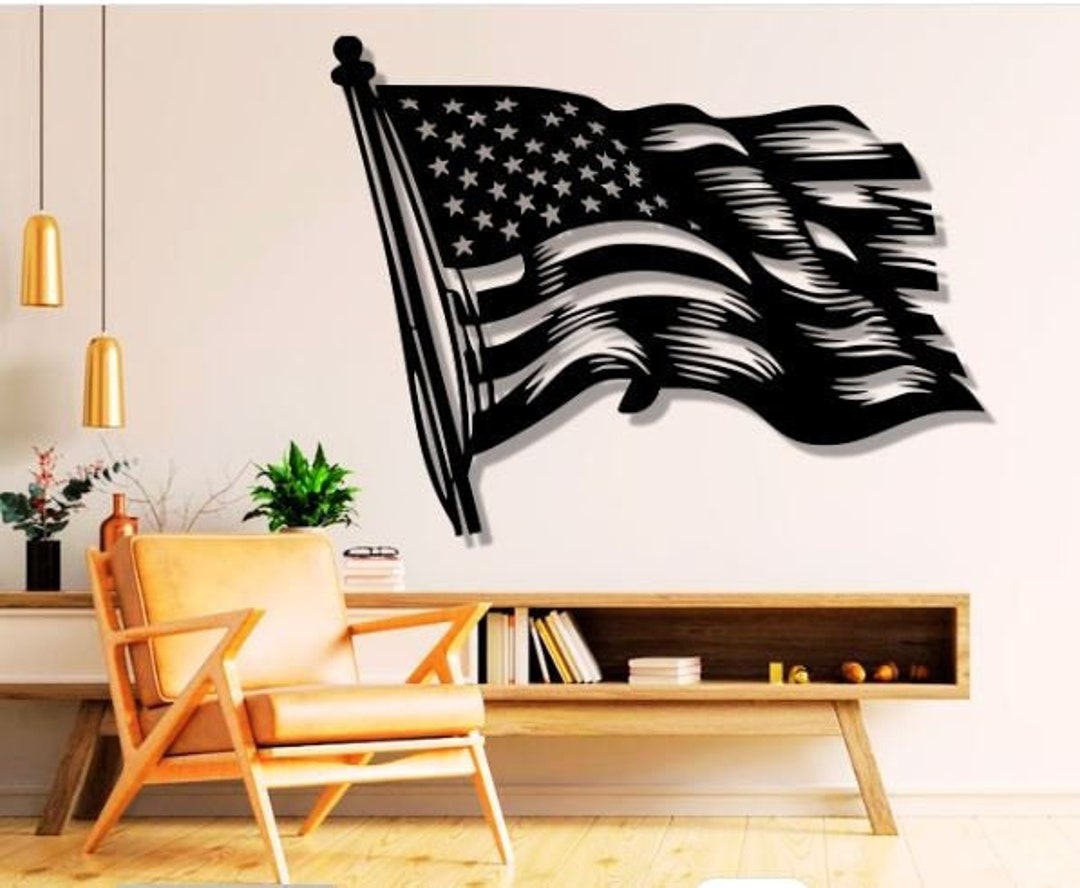 American Flag Dxf Svg Png Files Flag Svg USA Waves Tattared Wall Art ...