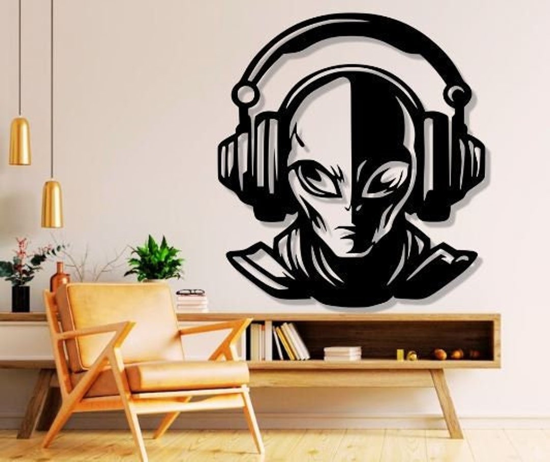 Alien Headphone Dxf Svg Png Files , Music , Alien , Space , Ufo , Nasa ...