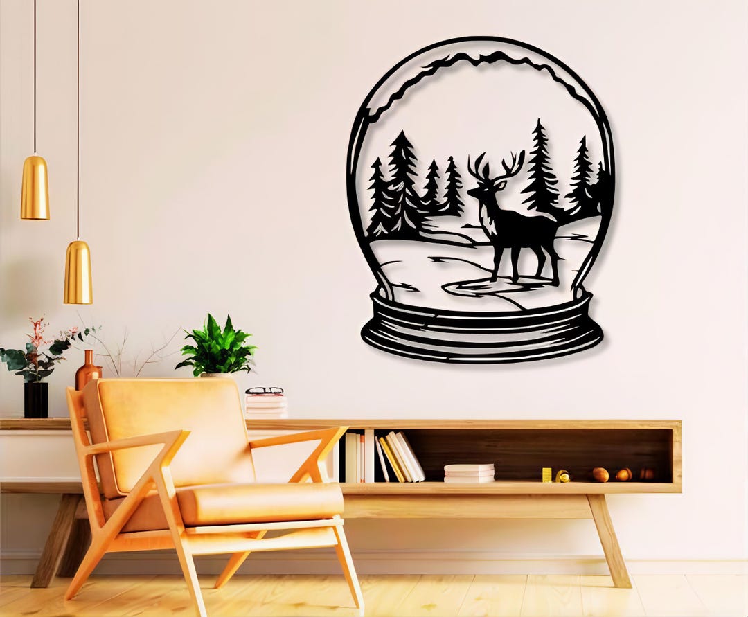 Snow Globe Dxf Svg Png Files, Deer , Trees , Winter , Noel , Wall Art ...