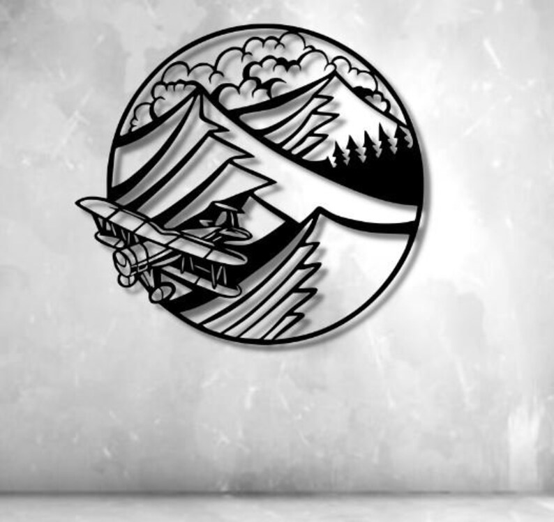 Plane Flying Dxf Svg Png Files Aircraft Mountains - Etsy