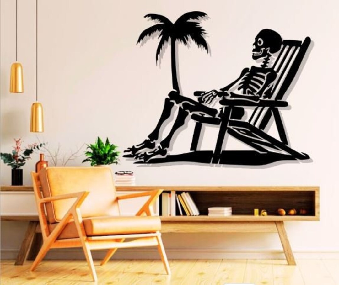 Summer Dxf Svg Png Files Skeleton Beach Palm Plasma Cut File Wall Art ...