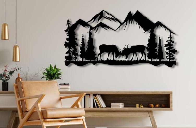 Mountain Deer Scene Dxf Svg Png Files Mountain Deer - Etsy