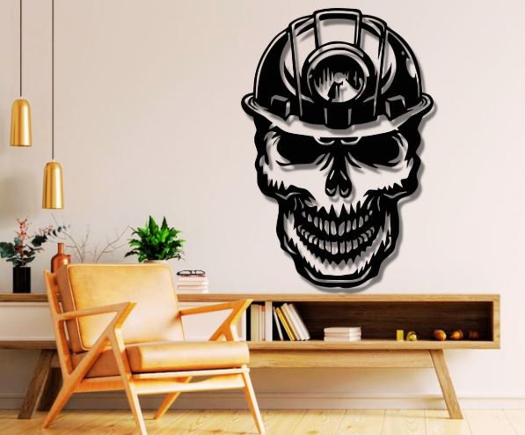 Worker Skull Dxf , Svg , Png , Files , Skull , Miner , Helmet , Builder ...