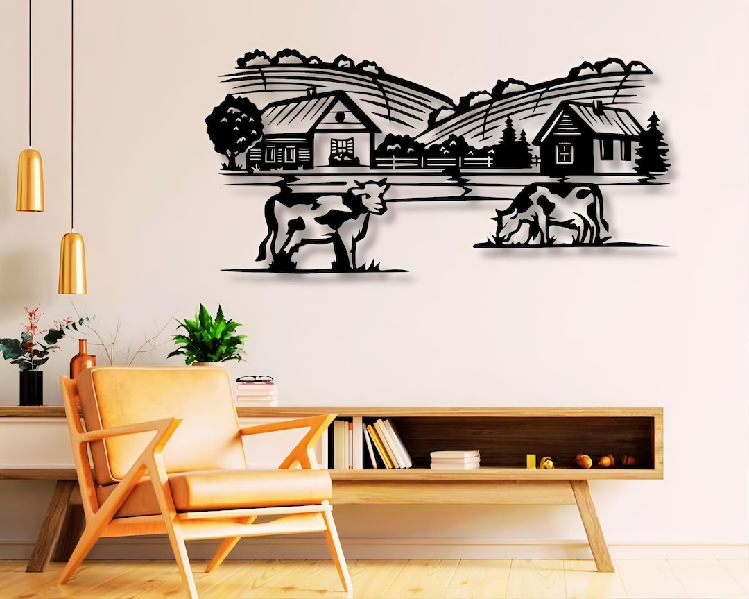 Farm Scene Dxf , Svg , Png , Files , Farm , Cows , Village , Rural ...