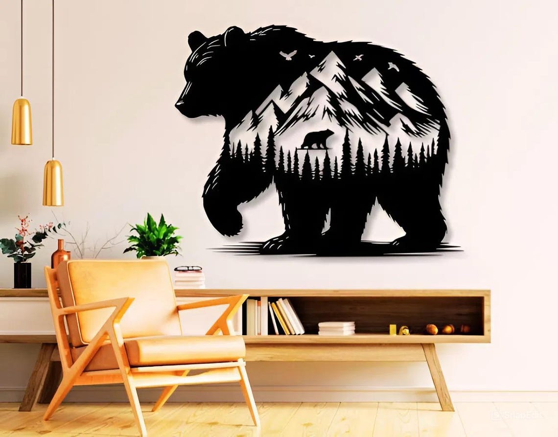 Bear Nature Scene Dxf Svg Png Files Mountains Forest Wall Art Cut File ...
