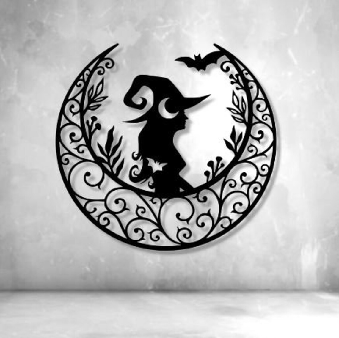 Witch Dxf Svg Png Files , Mystical , Witch Bat Moon Wall Art Cut File ...