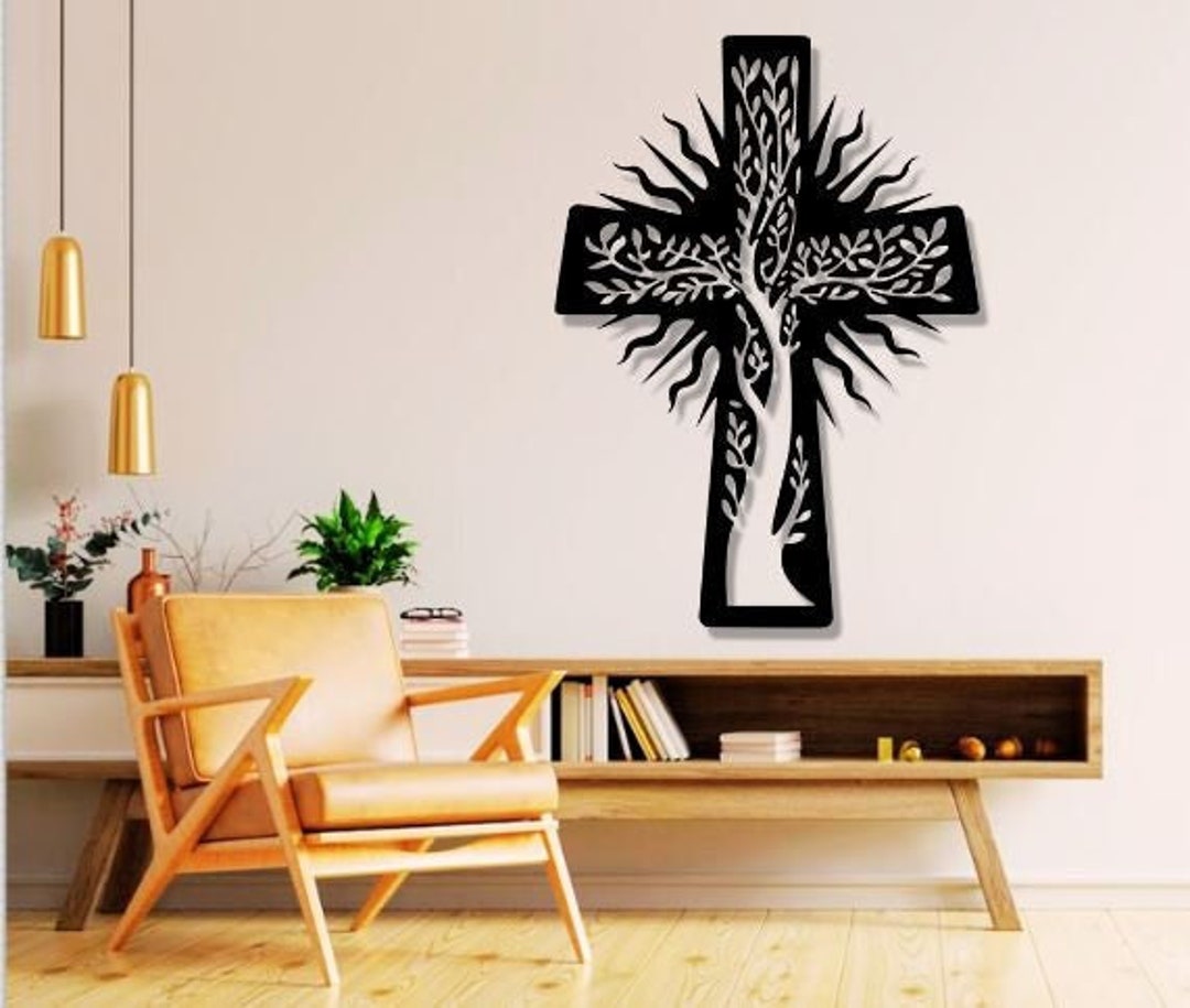 Cross With Tree Dxf Svg Png Files , Old , Cross , Tree , Design , Wall ...