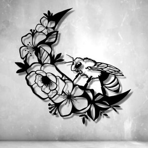 Crescent Flower Bee Dxf Svg Png Files , Crescent , Floral , Moon , Bee ...