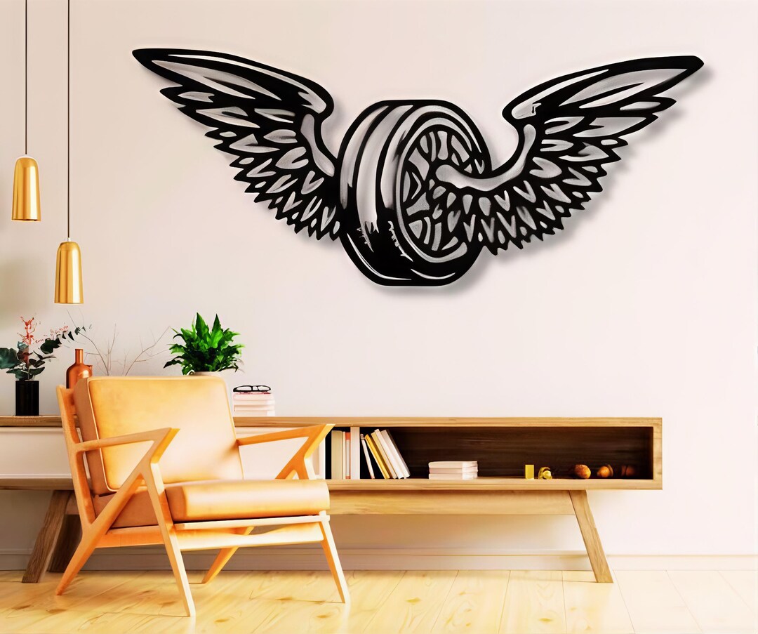 Wheel Wings Vector Art Files Wall Art, CNC Laser Cut Files (SVG, DXF ...