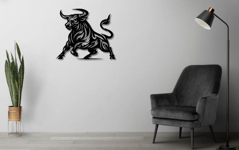 Arte mural de toro, diseño de cuernos salvajes (SVG, DXF, PNG) - Etsy ...