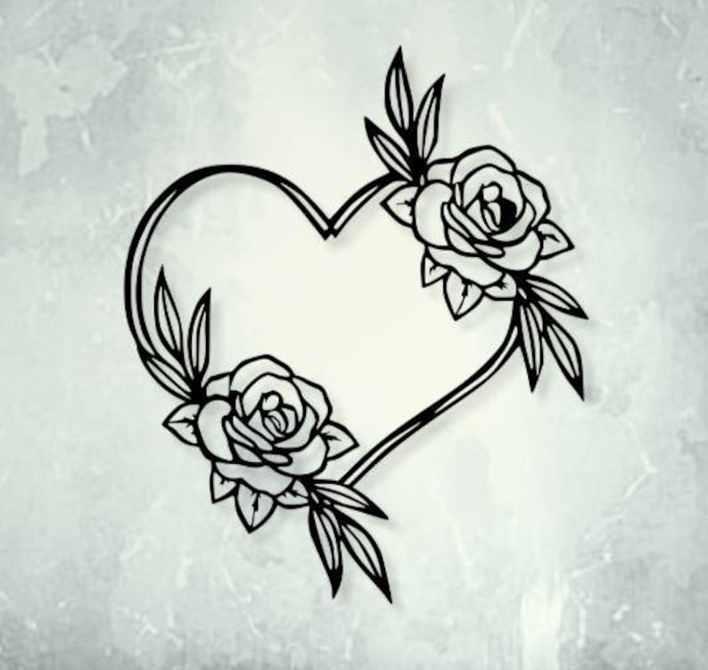Roses and Leaves SVG DXF PNG Files Heart Rose Vector Art Cut for Cnc ...