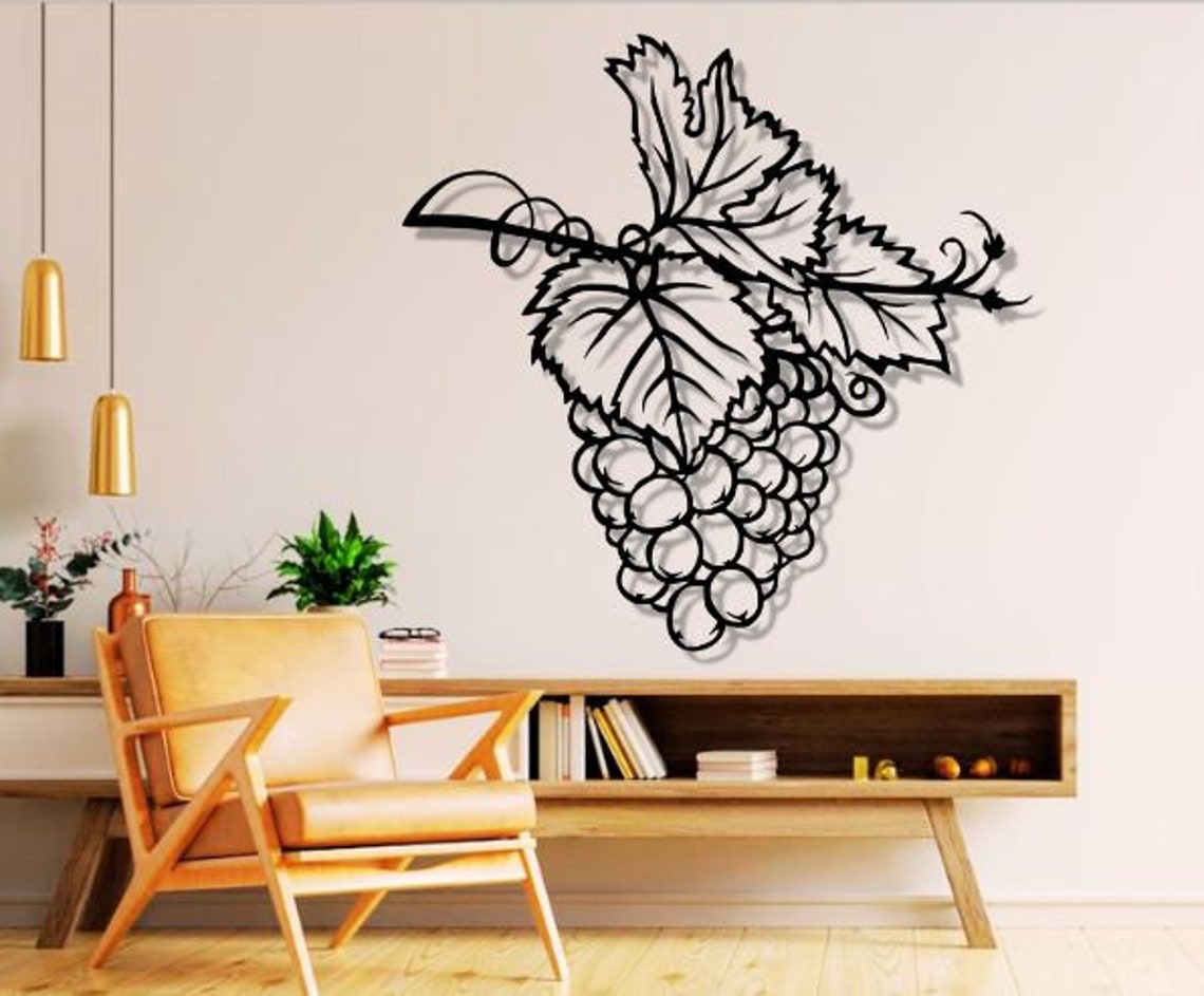 Grapes Dxf Svg Png Files , Grape , Vine , Leaf , Leaves , Branch , Wall ...