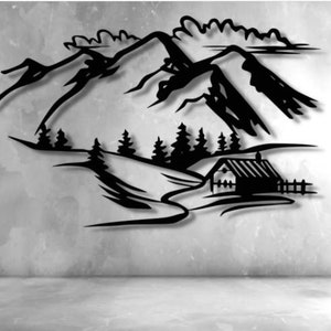 Wood House Dxf , Svg , Png , Files , Wall Art , Laser Cut , Mountains ...