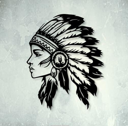 Indian Girl Dxf Svg Png Files Native American Chief Vector Art Cut File ...