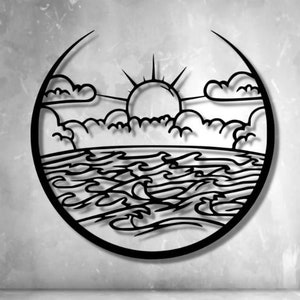Sunset Scene Dxf , Svg , Png , Files , Sunset , Sea , Oceon , Sun ...