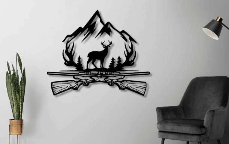 Hunter Riffle Dxf , Svg , Png , Files , Hunt , Deer , Horn , Mountain ...