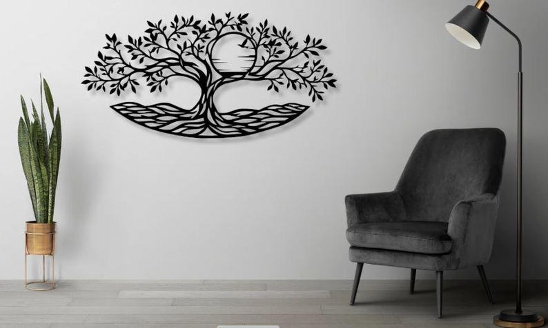 Tree Moon Scene Dxf Svg Png Files Wall Art Cut File for Cnc Laser ...
