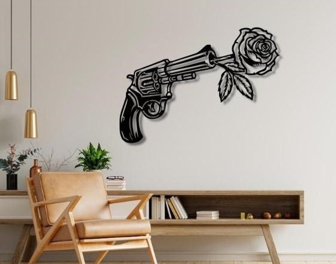 Revolver Dxf , Svg , Png , Files , Revolver , Rose , Love , Gun , Wall ...