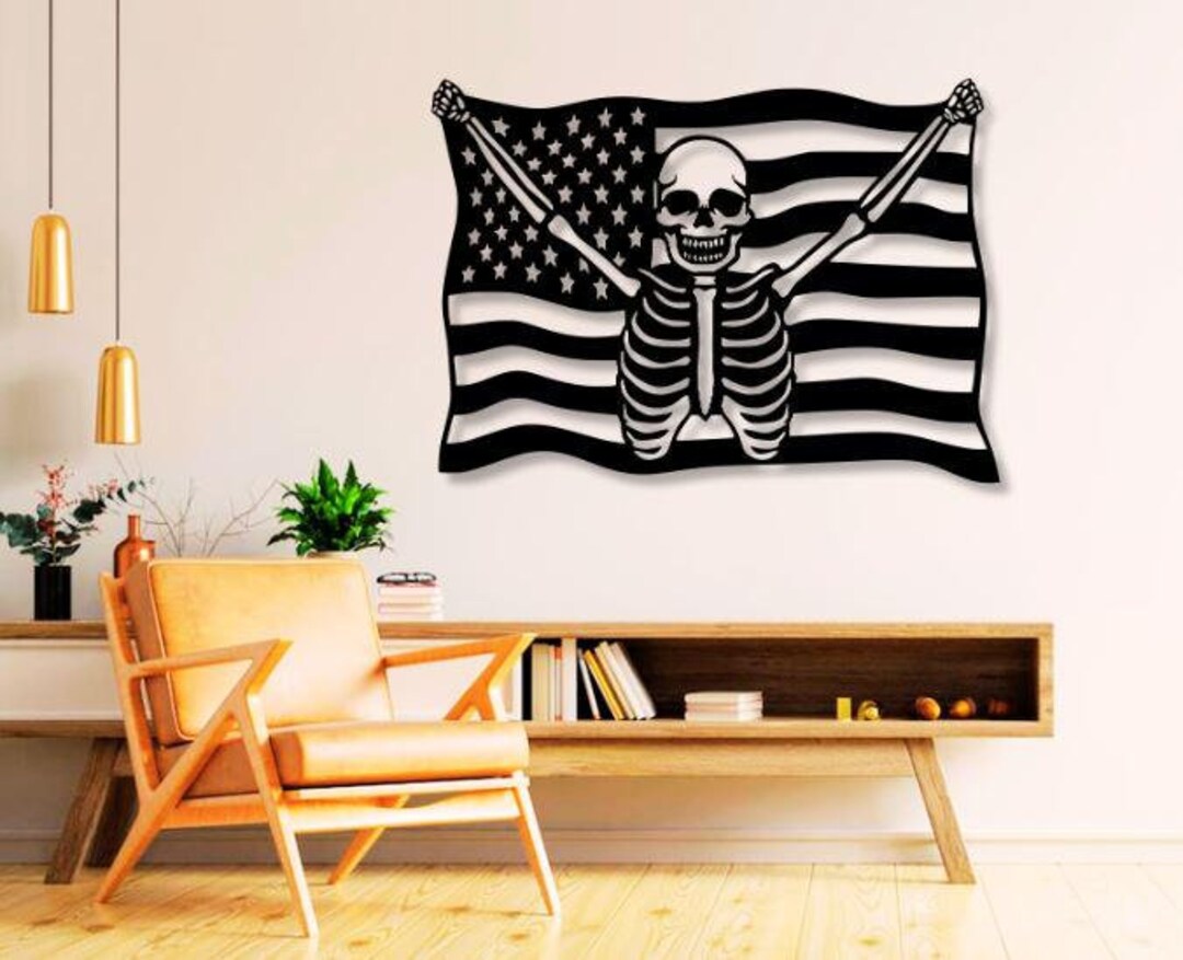 American Flag Dxf Svg Png Files Skeleton USA Flag America Wall Art Cut ...