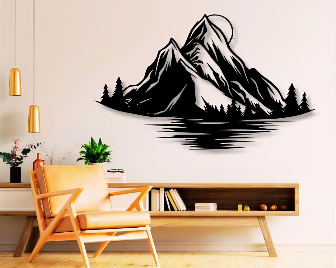 Mountains Dxf Svg Png Files Mountain Scene Wall Art Cut File for Cnc ...