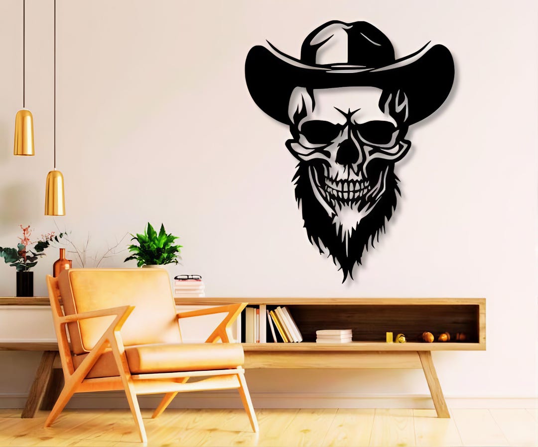 Skull Beard Dxf Svg Png Files , Skull Beard Hat Western Cowboy Cut File ...