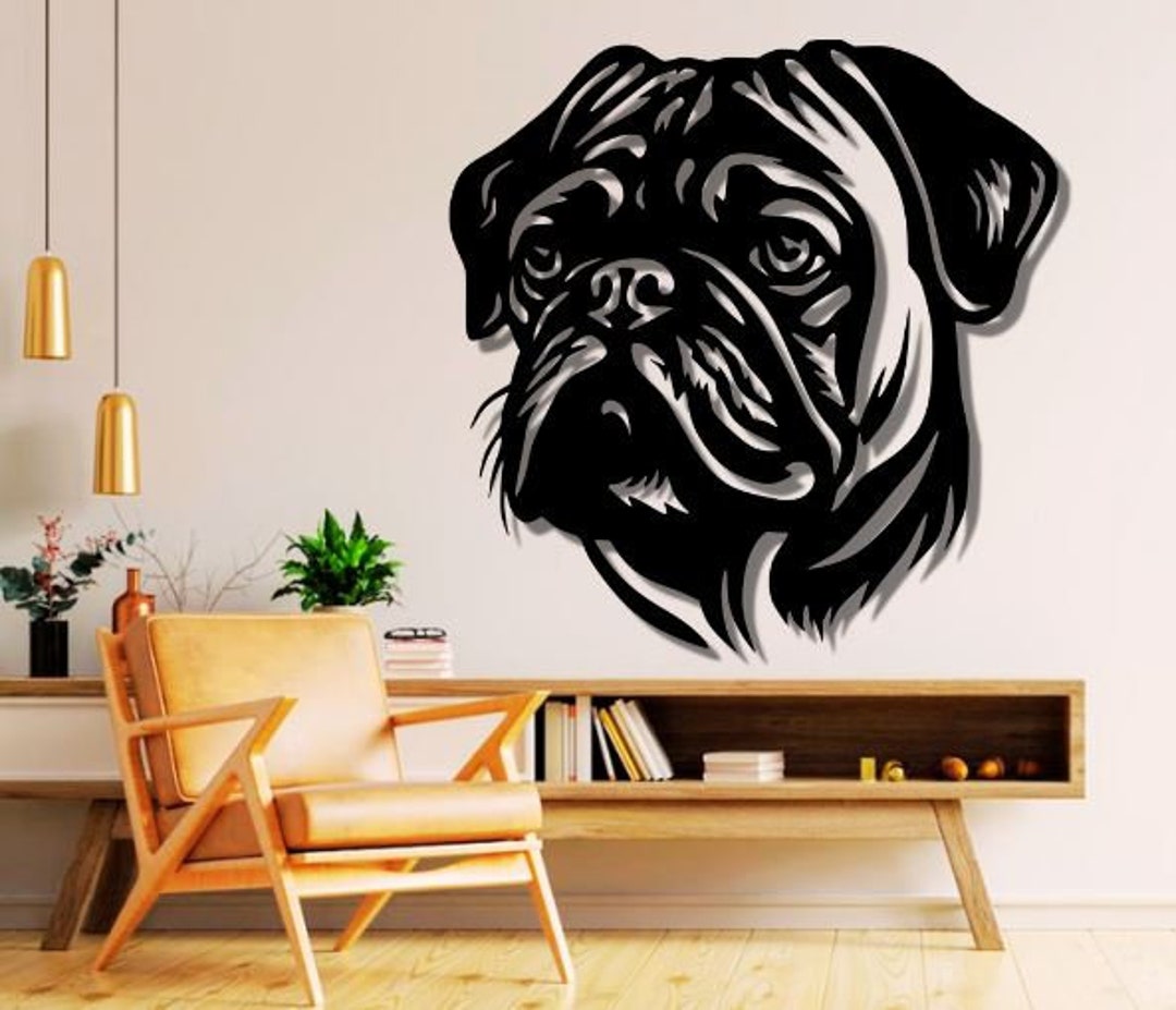 Pug Dxf Svg Png Files Pug Dog Face Head Wall - Etsy