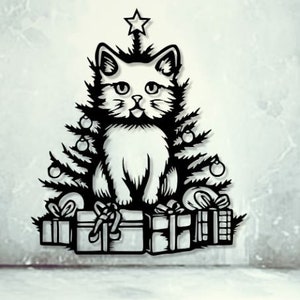 Christmas Cat Dxf Svg Png Files , Christmas Tree , Gift , Boxes , Noel ...