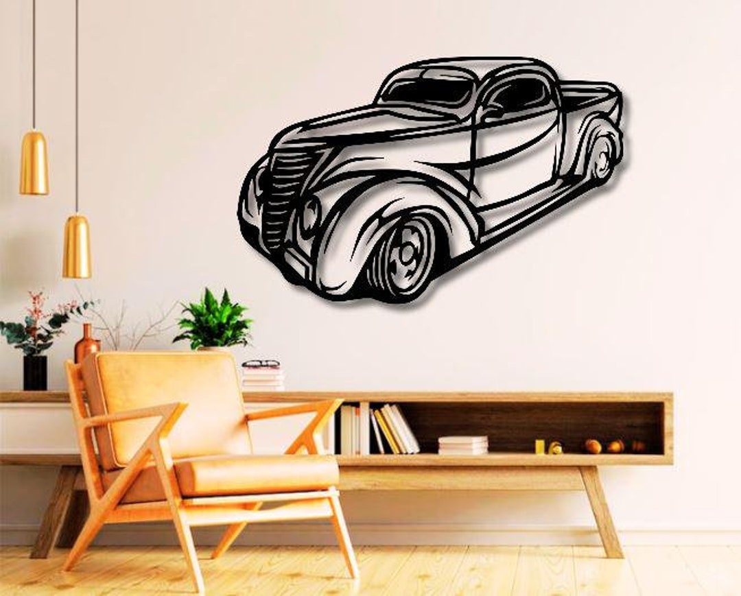 Vintage Car Dxf Svg Png Files Old Car Pickup Wall Art Cut File for Cnc ...