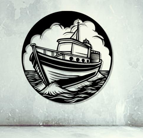 Boat Dxf Svg Png Files Sea Course Route Marine Wall Art Cut File for ...