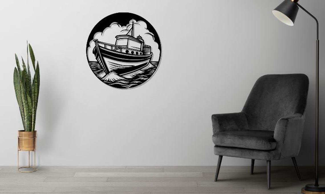 Boat Dxf Svg Png Files Sea Course Route Marine Wall Art Cut File for ...