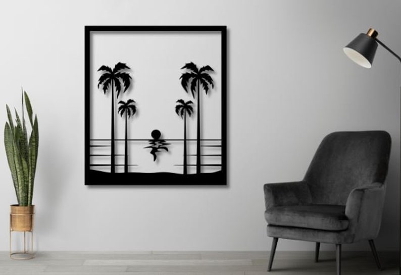 Sunset Dxf Svg Png Files Sunset Palm Trees Sea - Etsy