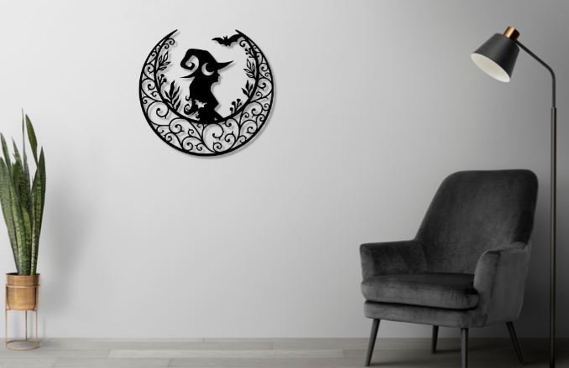 Witch Dxf Svg Png Files , Mystical , Witch Bat Moon Wall Art Cut File ...