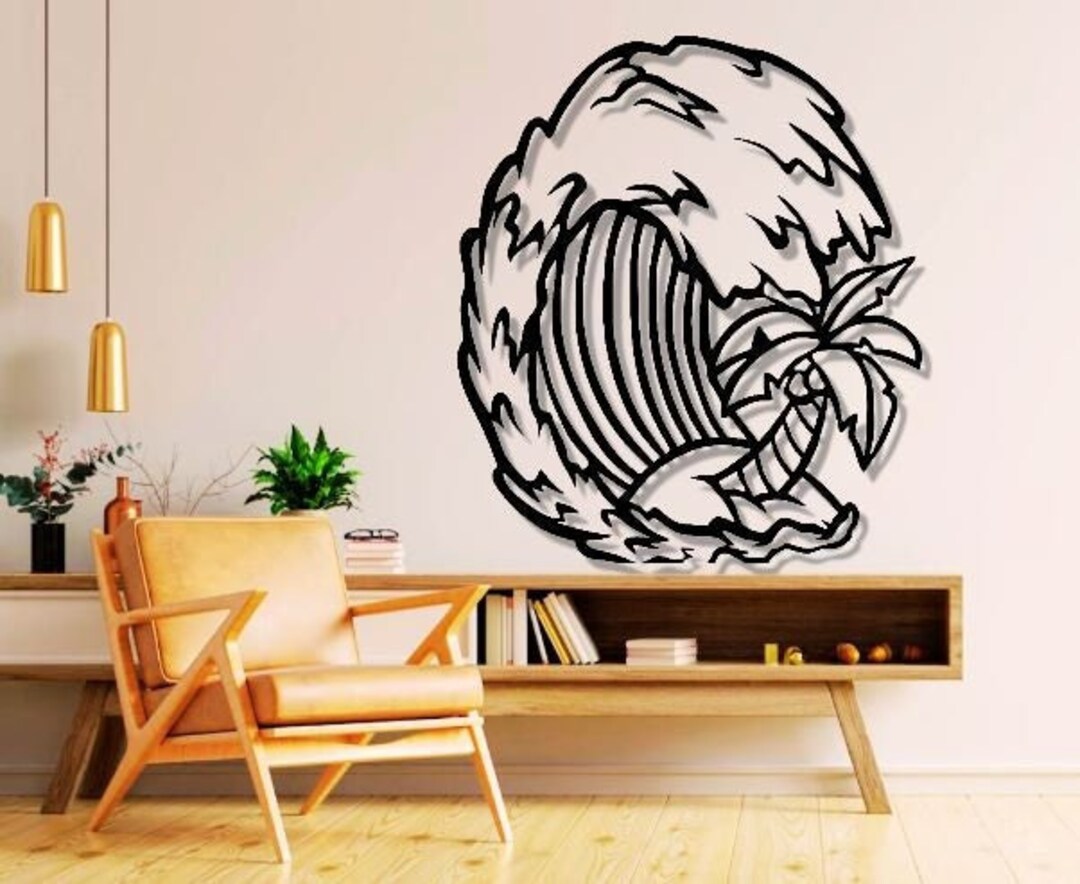 Palm Waves Dxf Svg Png Files , Sea , Oceon , Wave , Island , Palm Tree ...