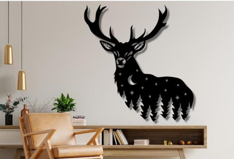 Deer Scene Dxf Svg Png Files Deer Trees Forest - Etsy