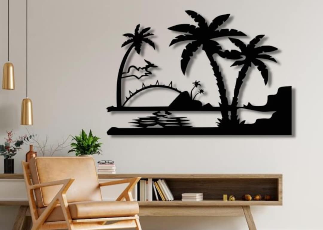 Sunset Scene Dxf , Svg , Png , Fichiers Wall Art , Découpe laser , Palm ...
