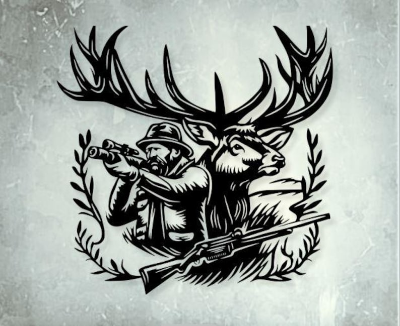 Hunting SVG DXF PNG Files Hunter Riffle Deer Vector Art Cut File for ...