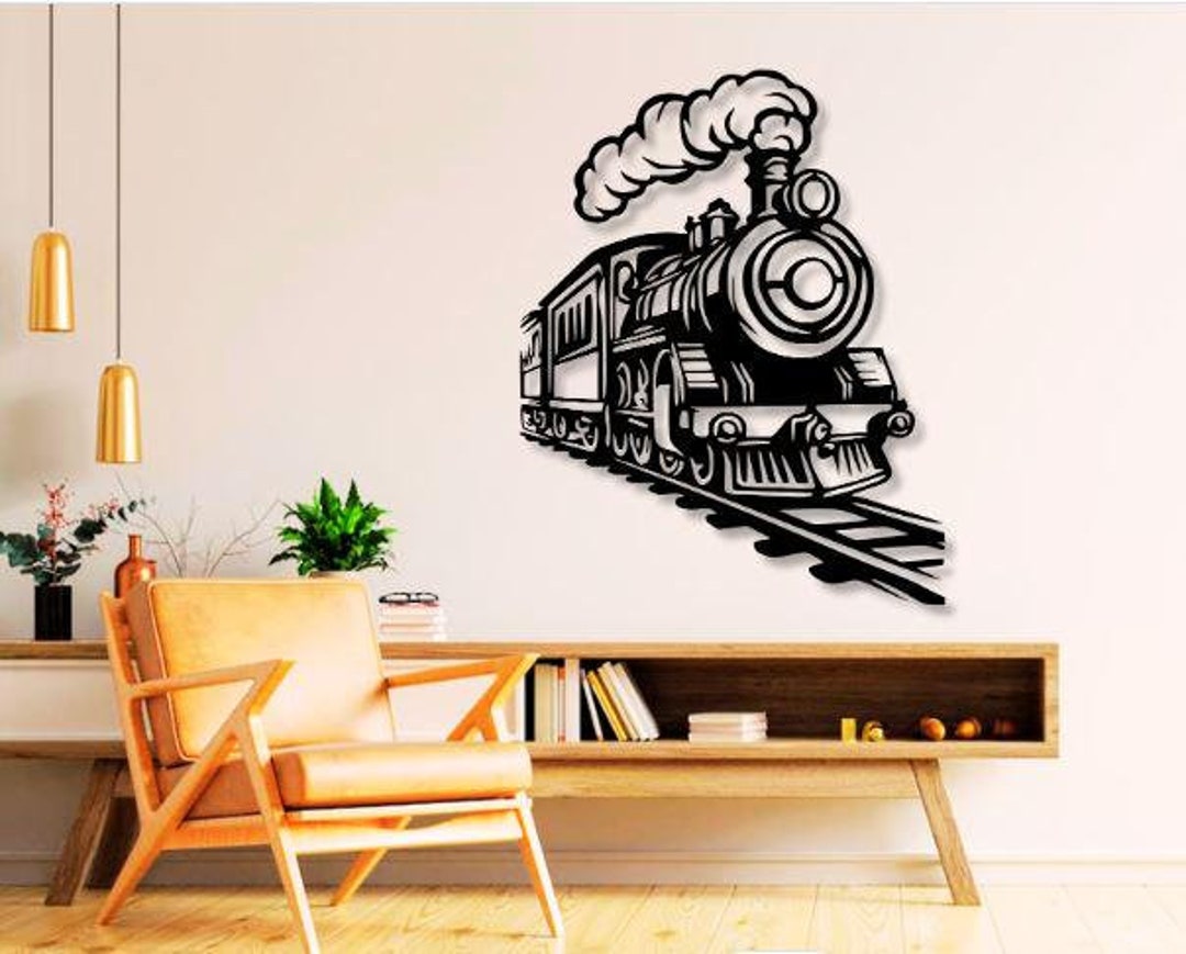 Vintage Train Dxf Svg Png Files Steam Train on Railway Wall Art Cut ...