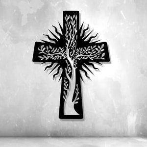 Cross With Tree Dxf Svg Png Files , Old , Cross , Tree , Design , Wall ...