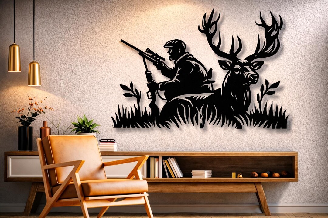 Hunting DXF SVG PNG Files Hunter Deer Scene Cut File for Cnc Laser ...