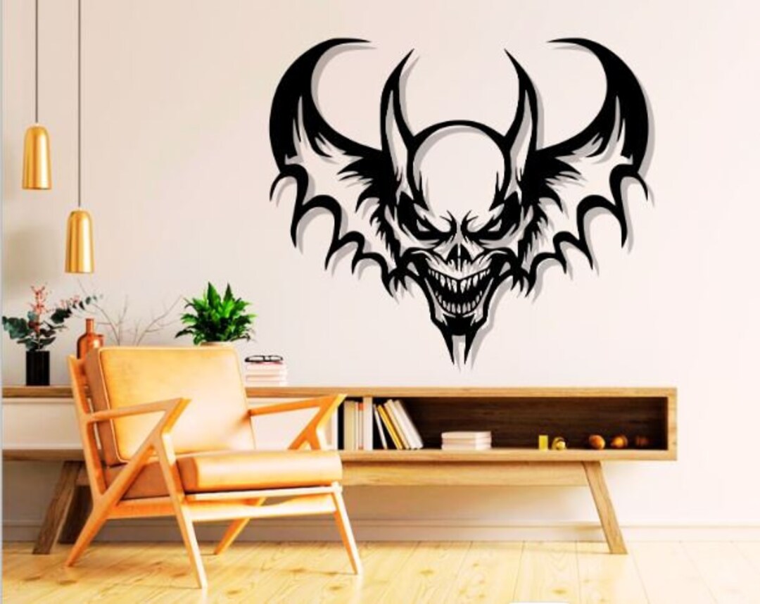 Devil Skull Dxf Svg Png Files Horror Batman Face Wall Art Vectorel Cut ...