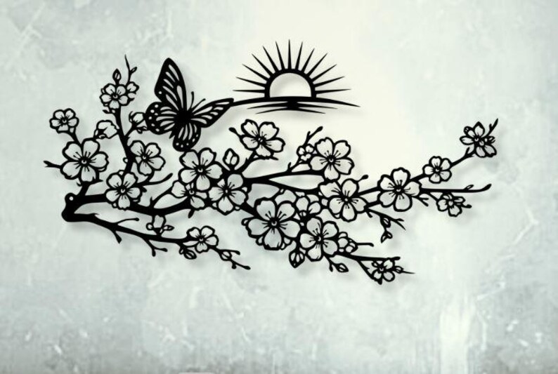 Spring Scene Dxf Svg Png Files Branch Flower for Cnc Laser Plasma ...