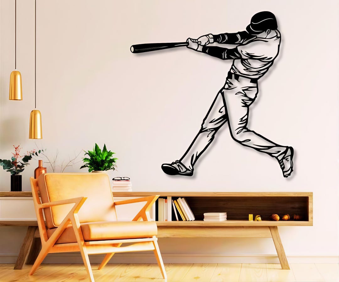 Baseball Player Dxf Svg Png Files Baseball Stick Wall Art Cut for Cnc ...