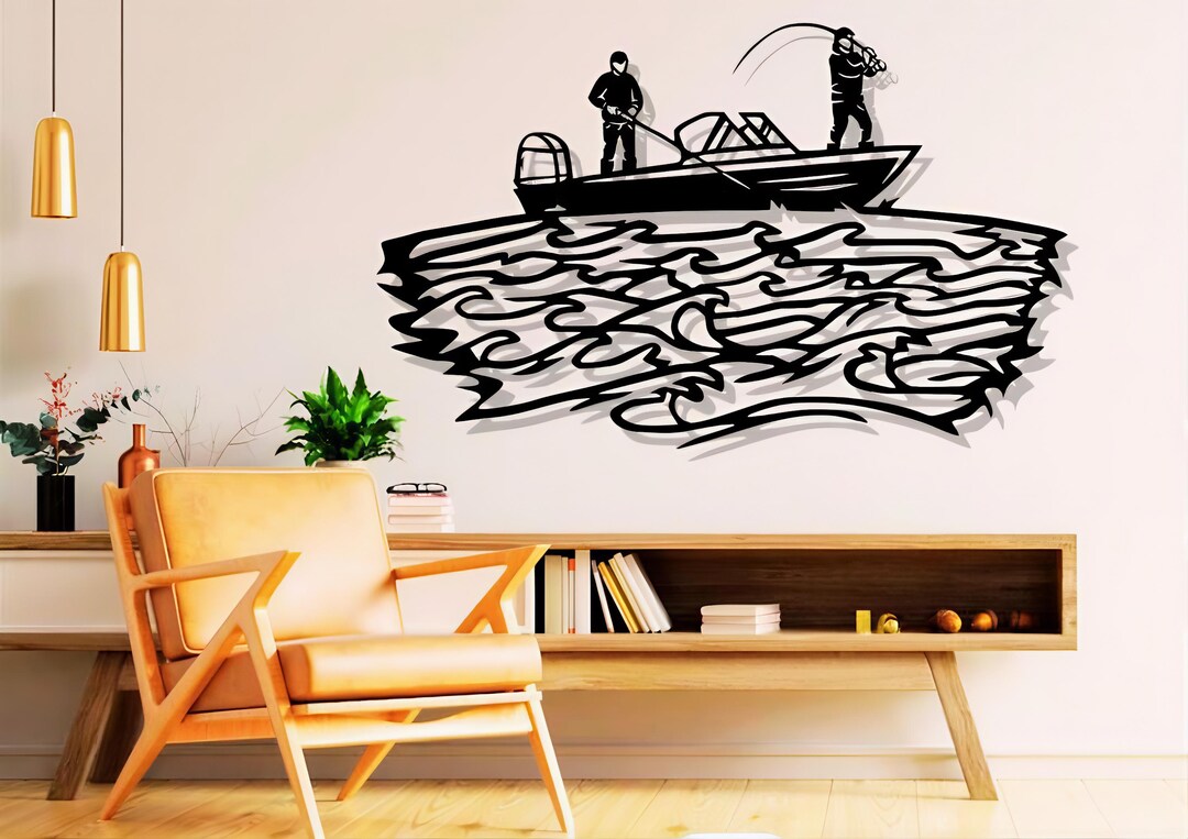 Fishing Dxf Svg Png Fİles , Fish , Sea , Waves , Boat , Wall Art , Cut ...