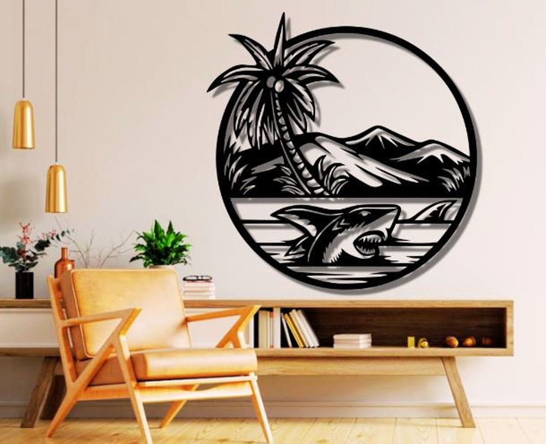 Summer Shark Dxf , Svg , Png , Files , Tropical , Oceon , Shark , Palm ...