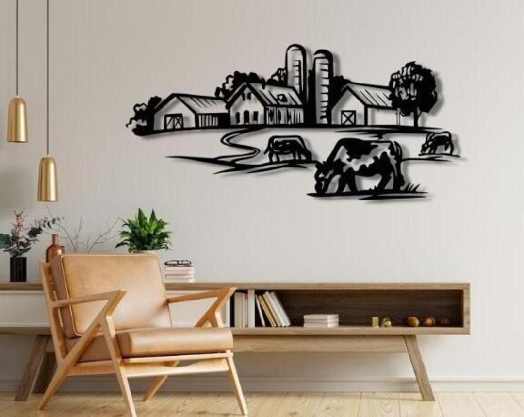 Farm Dxf Svg Png Files Farm Laser Cut Wall Art Farmer Cows Village ...